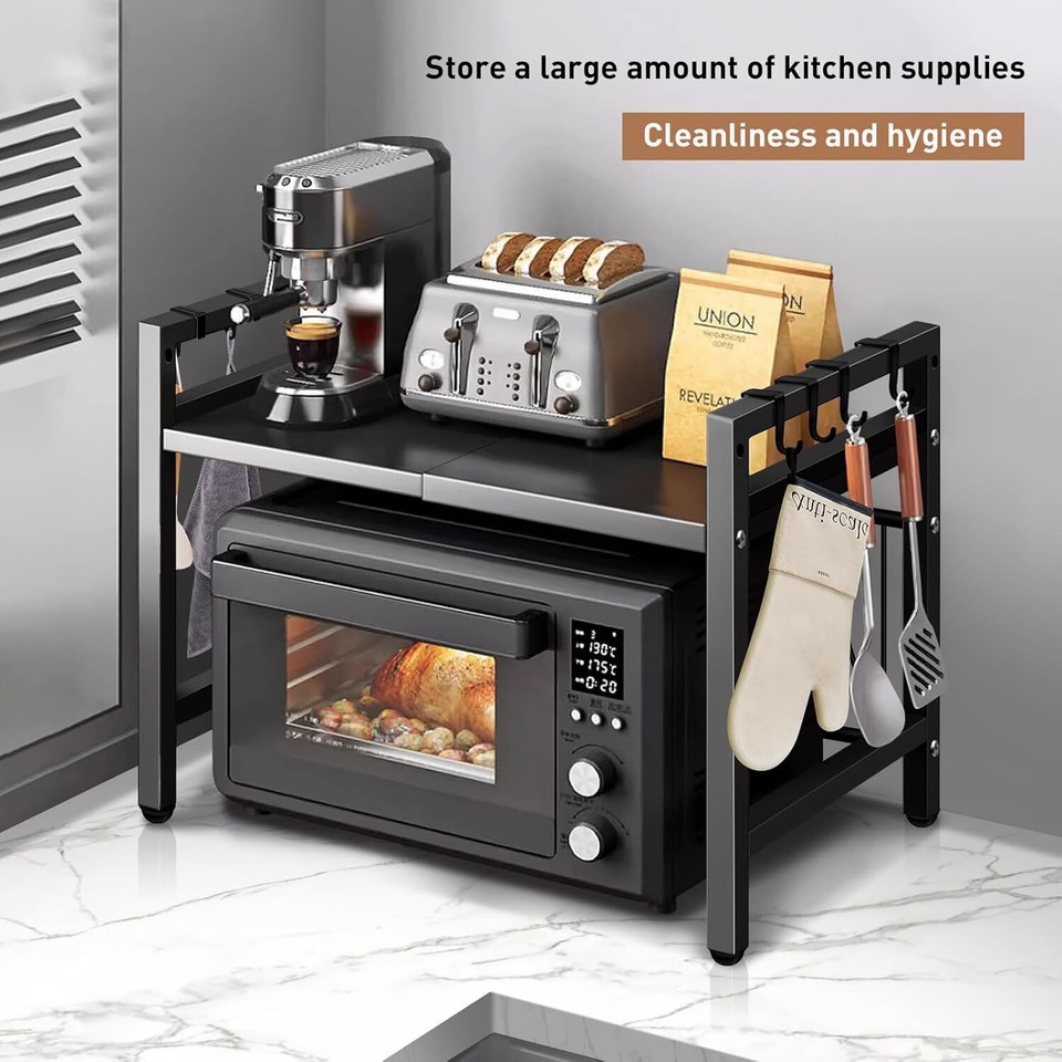 2 Tier Over Microwave Oven Shelf Storage Solution Organiser Stand ...