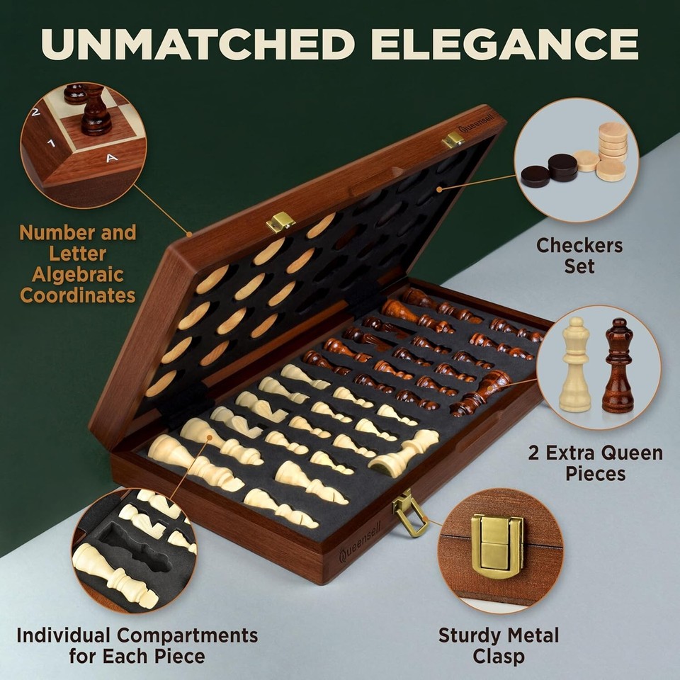 15” Tournament Chess Set – Professional Chess Board for Adults Wooden ...