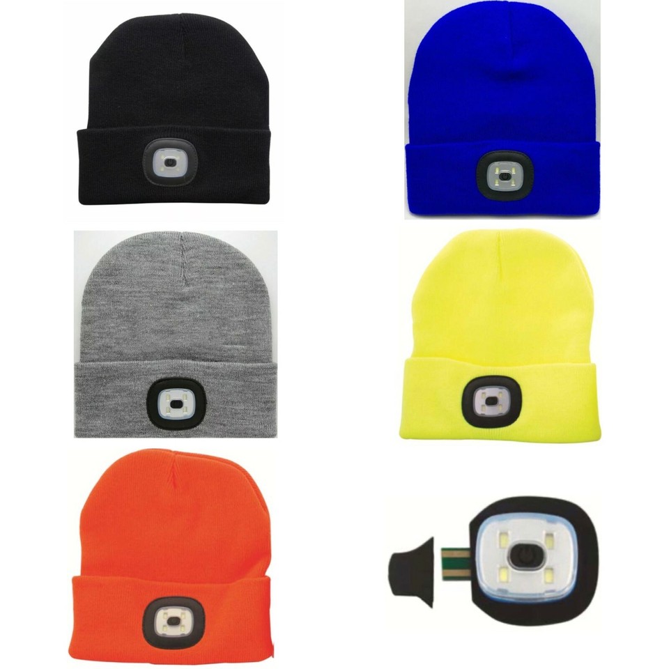 Knitted Wooly Beanie Hat With LED Light Unisex Warm High Powered Head ...