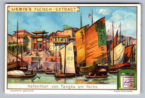 C.1900 RARE 海河 HAI PEIHO TAKU 大沽砲臺 GATE CHINA SHIPS LIEBIG FRENCH TRADE ...