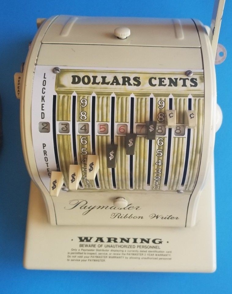 The Paymaster - Series 8000 Ribbon Writer & Cover Check Writing Machine ...