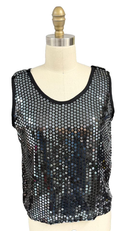 VTG 1980s Opening Night Black Silk Sequin Tank Top Glam Shell S | eBay