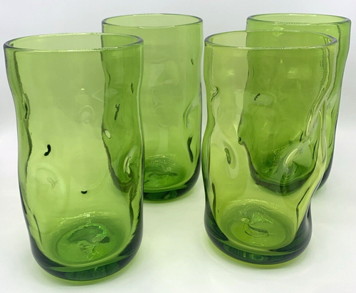 Vintage Set Of 4 Blenko Olive Green Dimpled Tumblers 6” MCM | eBay
