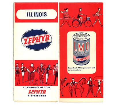 Vintage 1973 Illinois Road Map – Zephyr Gasoline | eBay