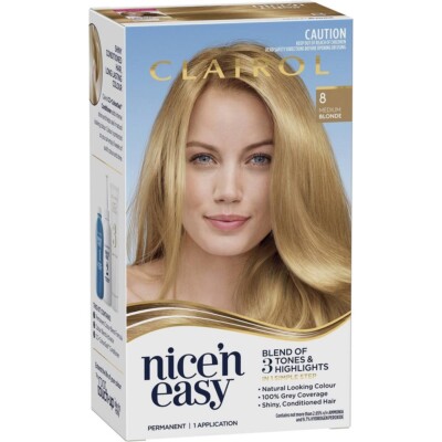 * Clairol Nice N Easy 8 Medium Blonde Permanent Hair Dye Colour | eBay ...