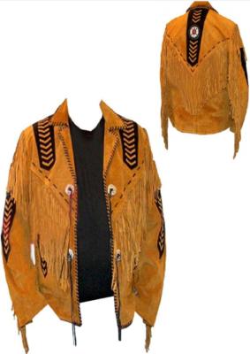 Men Western Cowboy Suede Fringe Jacket Beaded Native American Leather ...