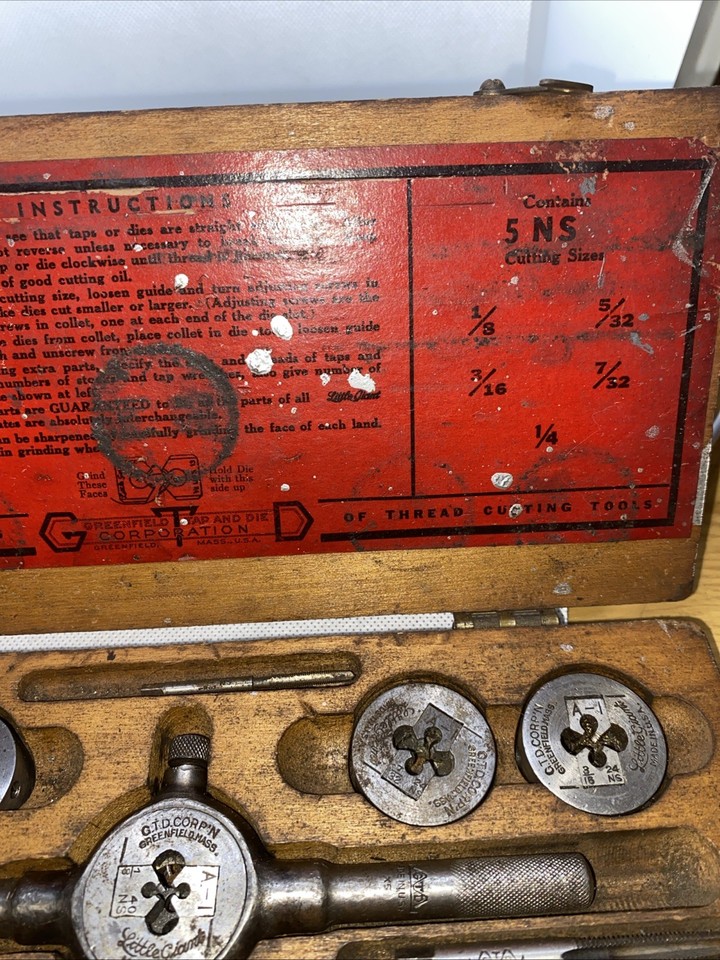 Vintage Tap And Die Set Wooden Case Machinist Tool Greenfield Tap And ...