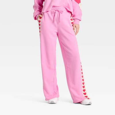 Women's Valentine's Day French Terry Wide Leg Sweatpants - JoyLab Pink ...