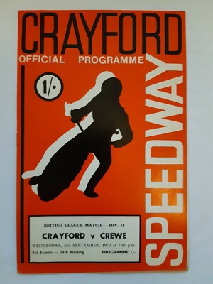 CRAYFORD V CREWE SPEEDWAY PROGRAMME 2/9/1970 (EXCELLENT CONDITION ...