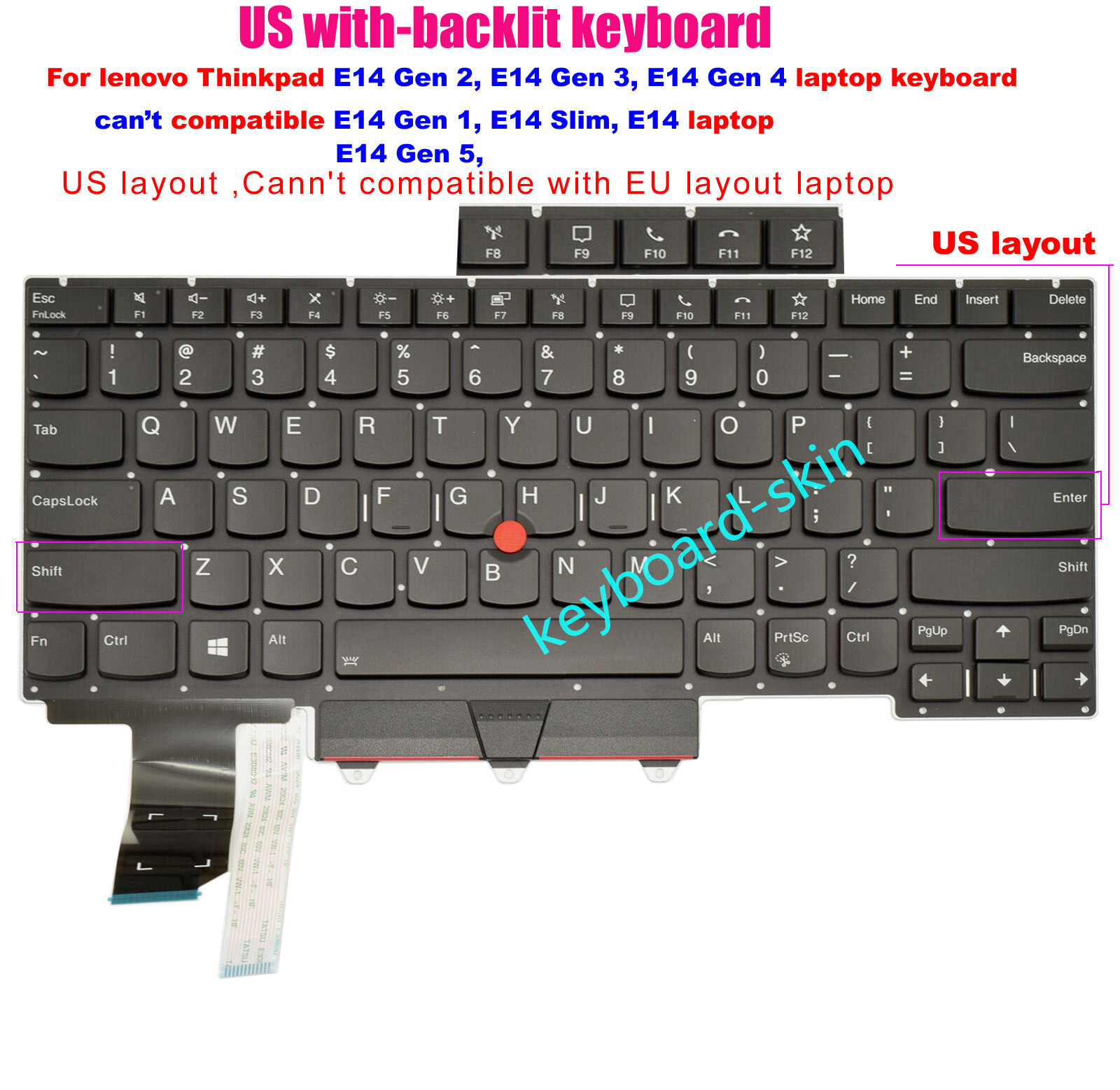 New US backlit keyboard for lenovo IBM Thinkpad E14 Gen 2,E14 Gen 3 ...