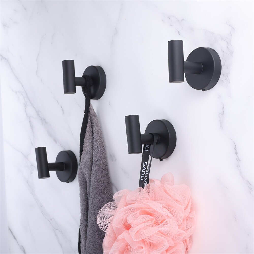 4pcs Round Black Washroom Hook Hanging Robe,Bath Towels Bags,Clothes ...