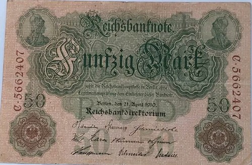 Germany-1910-50 Mark - Reichsmark Banknote-Kaiser Wilhelm II - Fifty ...