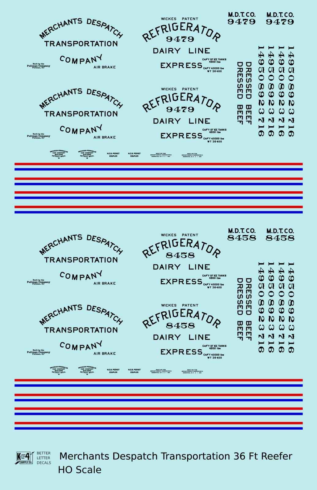 K4 HO Scale Decals Merchants Despatch MDT Wood Ice Reefer Early Paint ...