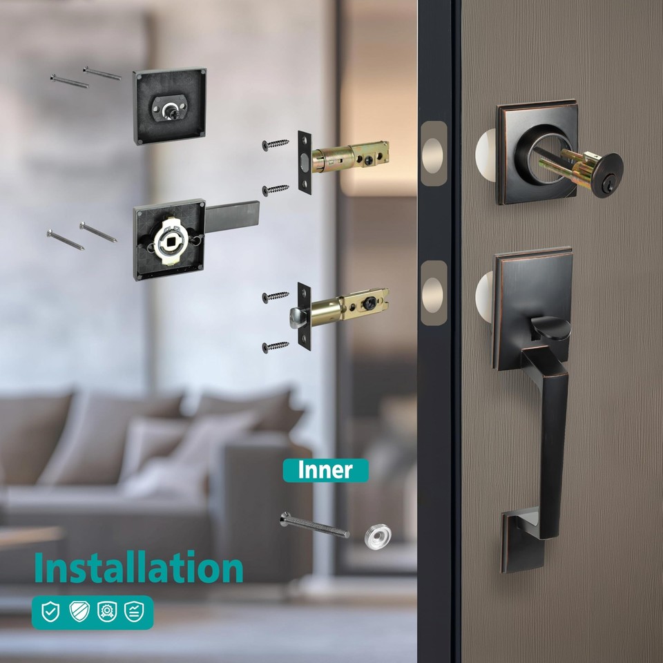 HS14D-L01 Heavy Duty Single Cylinder HandleSet Front Door Lock with ...