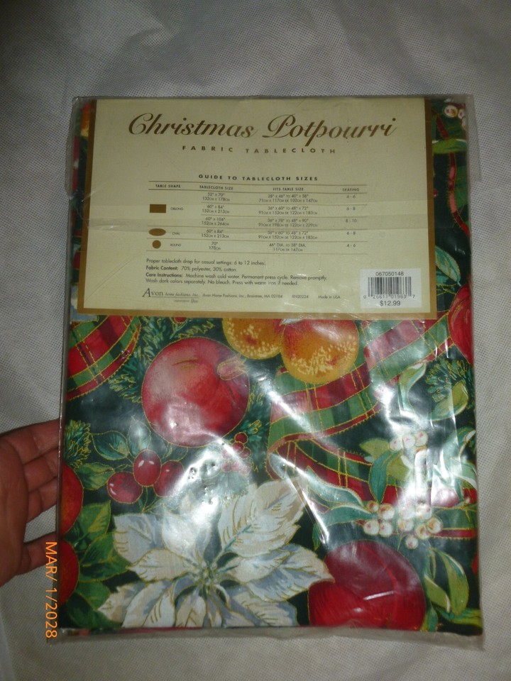 NEW 1995 Avon Home Fashion Fabric Christmas Potpourri Oval 60x84 ...