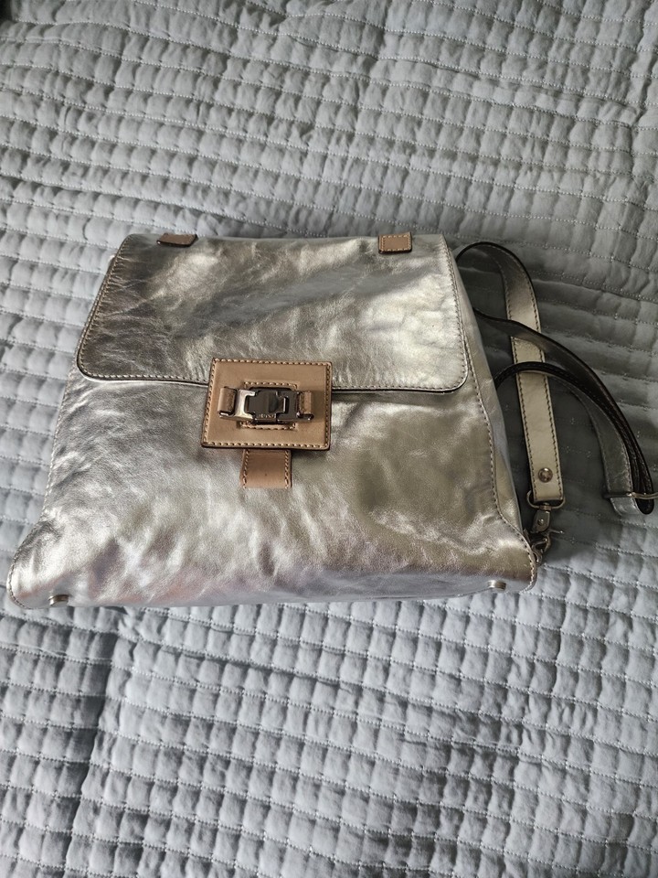 Handbag Abro Leather Metallic SILVER Purse Shoulderbag Purse | eBay
