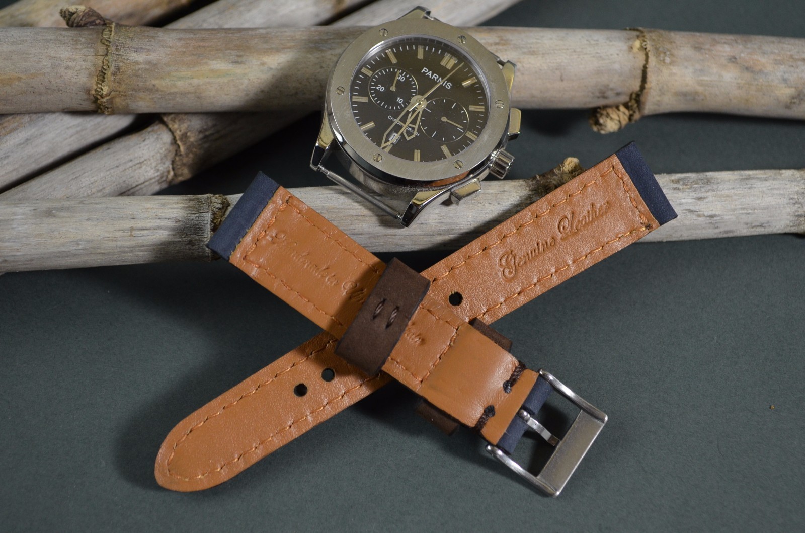 MA WATCH STRAP 22 20 18 MM BLUE BROWN FOREST GENUINE NUBUK LEATHER ...