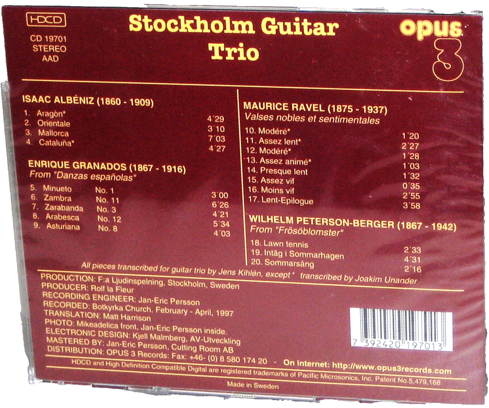 OPUS 3 CD-19701: Stockholm Guitar Trio - Albeniz, Ravel - 1997 SWEDEN ...