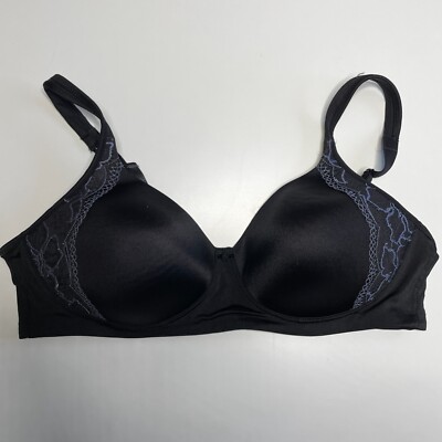 Bali Wire Free Bra 38C Black Satin Lightly Lined Cup Adjustable Strap ...