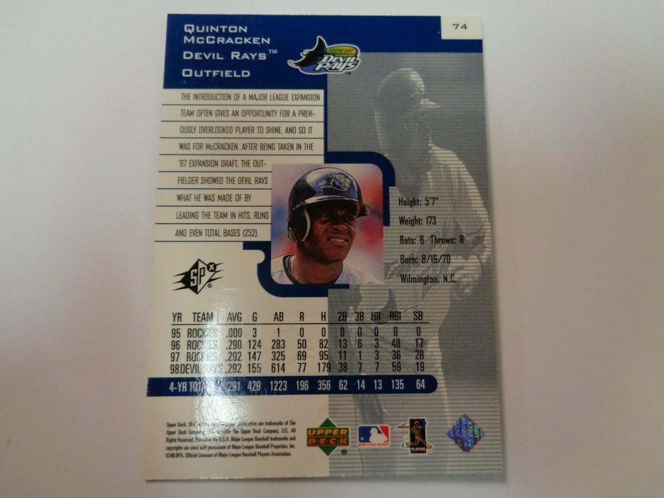 1999 Upper Deck SPX Gold Major League Baseball Quinton McCracken Card ...