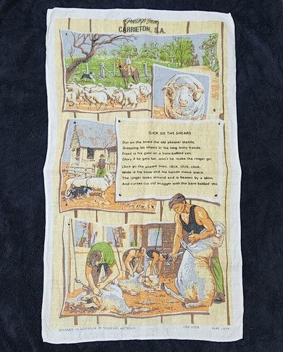 GREETINGS FROM CARRIETON S.A. AUSTRALIA Vintage Souvenir Tea Towel 100% ...