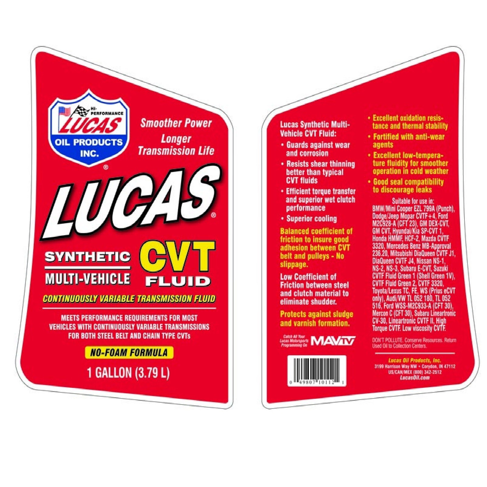 Lucas Oil Full Synthetic Multi-Vehicle CVT Trans. Fluid 1 Gal Bottle ...