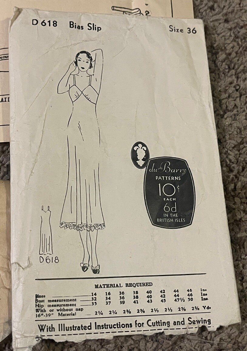 Vintage 1920s or 30s du Barry D618 Bias Slip Pattern, Size 36 | eBay