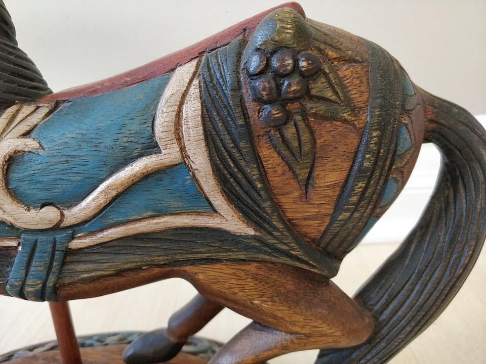 Hand Carved Wood table top Carousel Horse 13" Vintage Decor Distressed ...