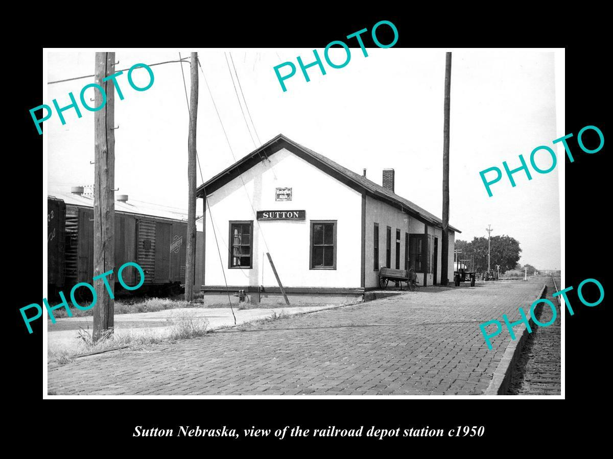 OLD POSTCARD SIZE PHOTO OF SUTTON NEBRASKA THE RAILROAD DEPOT STATION ...