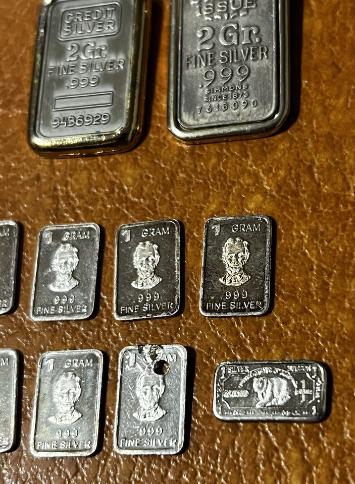 Lot Of (8) 1-gram Misc Silver Bars plus (2) 2-gram silver Bars - 12 ...