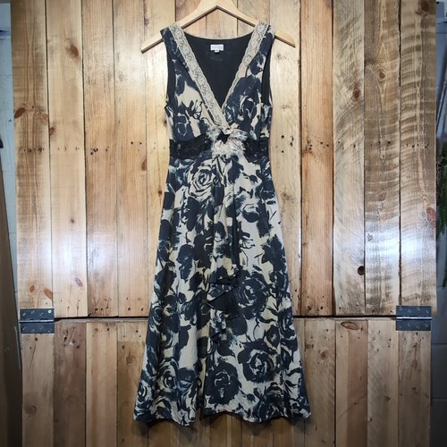 Phase Eight Silk Swing Dress Ruffle Black Roses Floral Dress UK Size 10 ...