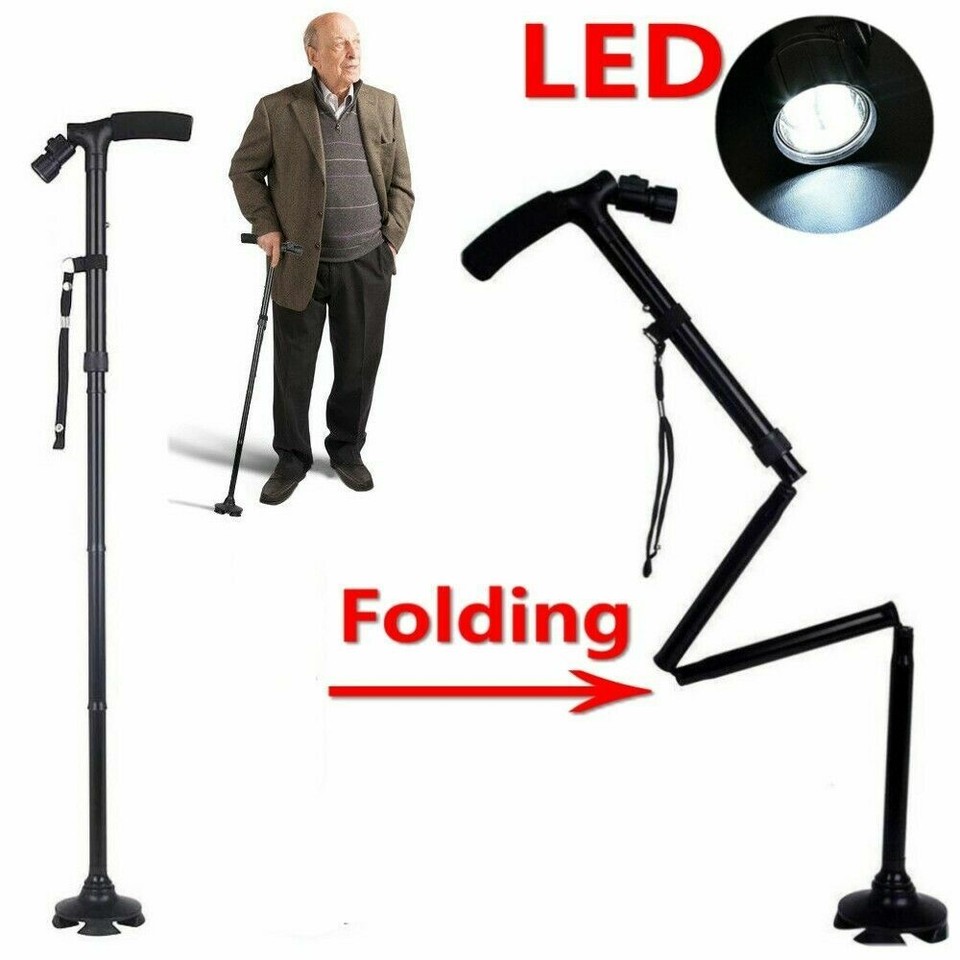 Aluminium Metal Walking Stick Travel Retractable Adjustable Compact ...