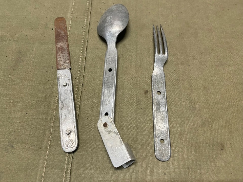 ORIGINAL WWII GERMAN M31 SOLDAT WAFFEN HEER ARMY MESS KIT SPOON FORK 3 ...
