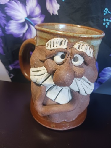 Folk Art 3D Ugly Face Mug Pottery Constipated Grandpa Hand Crafted ...