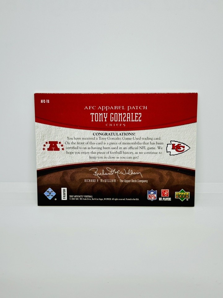 2007 Upper Deck TONY GONZALEZ Artifacts AFC Patch Red /25 #AFC-TG ...