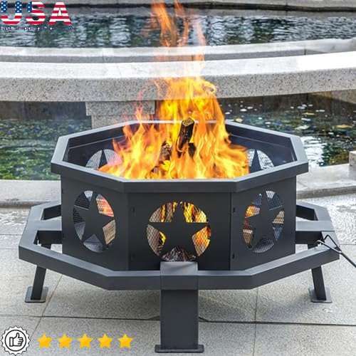 35In Octagonal Outdoor Fire Pit Heavy Duty Wood Burning Fireplace Patio ...