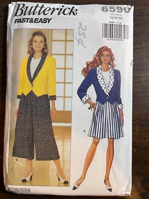 Butterick 6590 Vintage 90's Jacket,Split Skirt,Top Pattern Sz. 12-16 ...