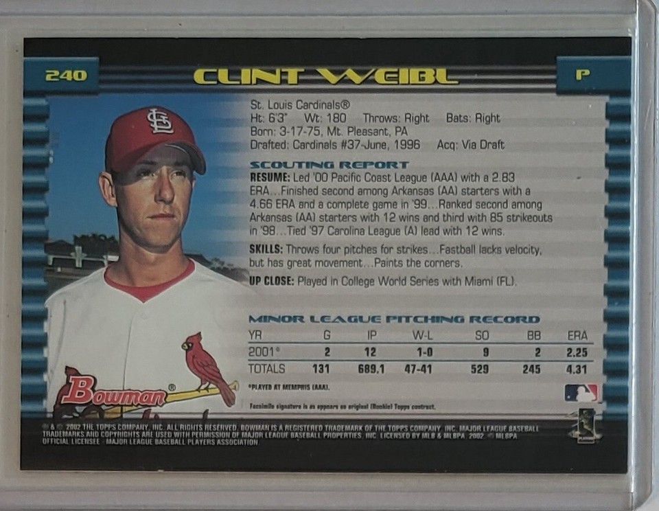 2002 Bowman Gold #240 Clint Weibl St Louis Cardinals Baseball Card | eBay