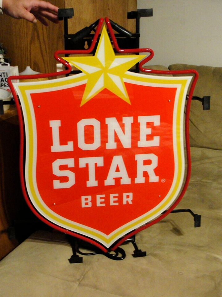 LONE STAR TEXAS BEER RED SHIELD NEON LIGHT LAMP SIGN BAR MANCAVE 23x28 ...