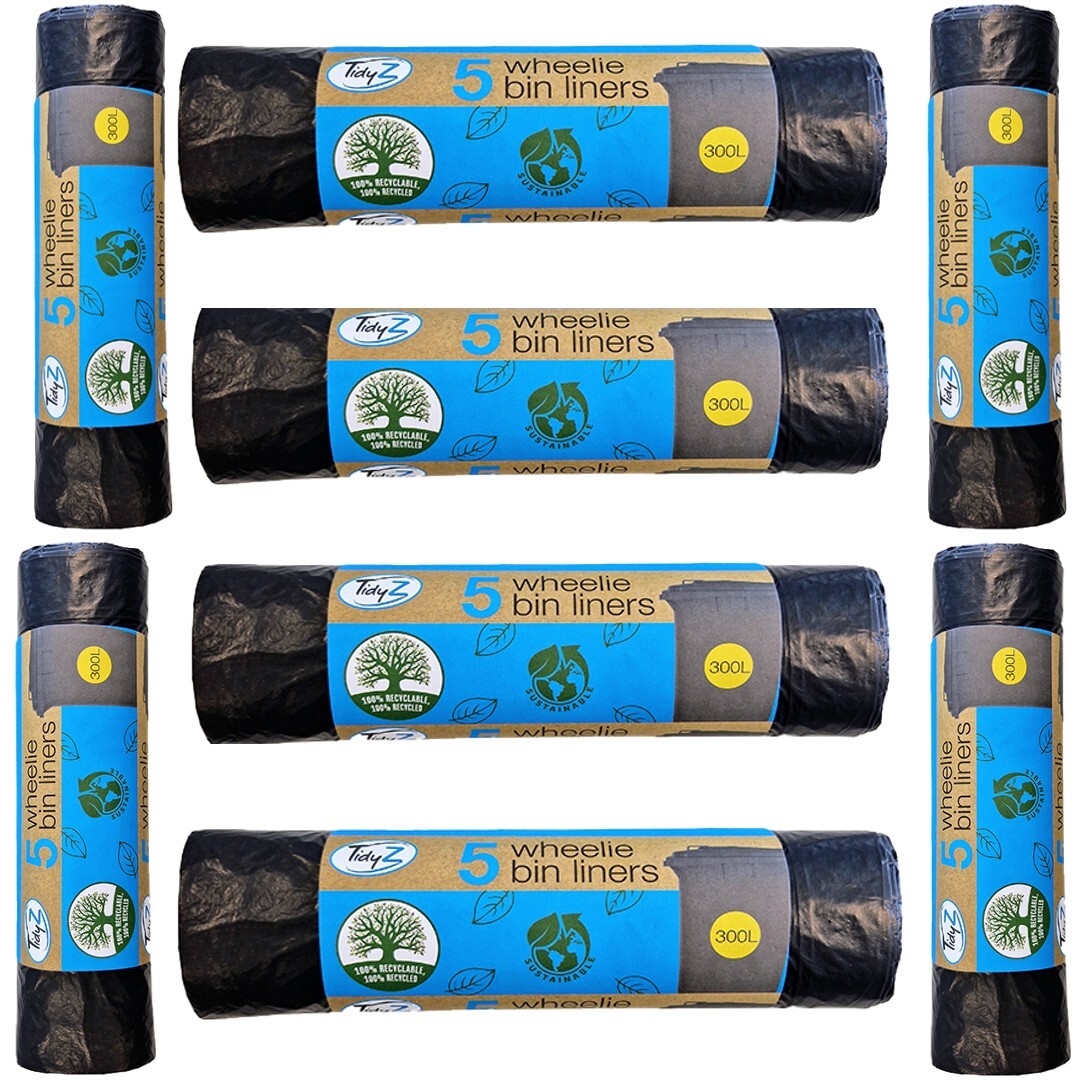 Wheelie Bin Liners 300L Black Recycle Rubbish Waste Bags Strong Refuse ...
