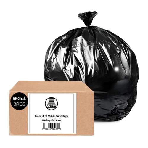 Large Trash Bags, Black LDPE (55 Gallon) - 100 Count Heavy-Duty Kitchen ...