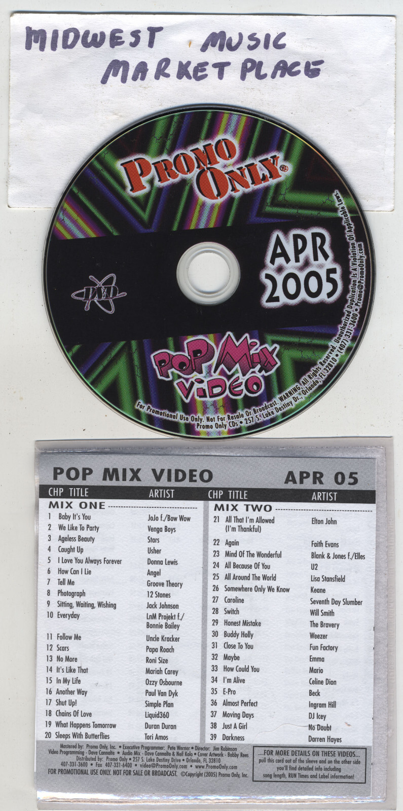 Pop Mix Video April 2005 Promo Only DVD - Ozzy Osbourne Duran Duran ...