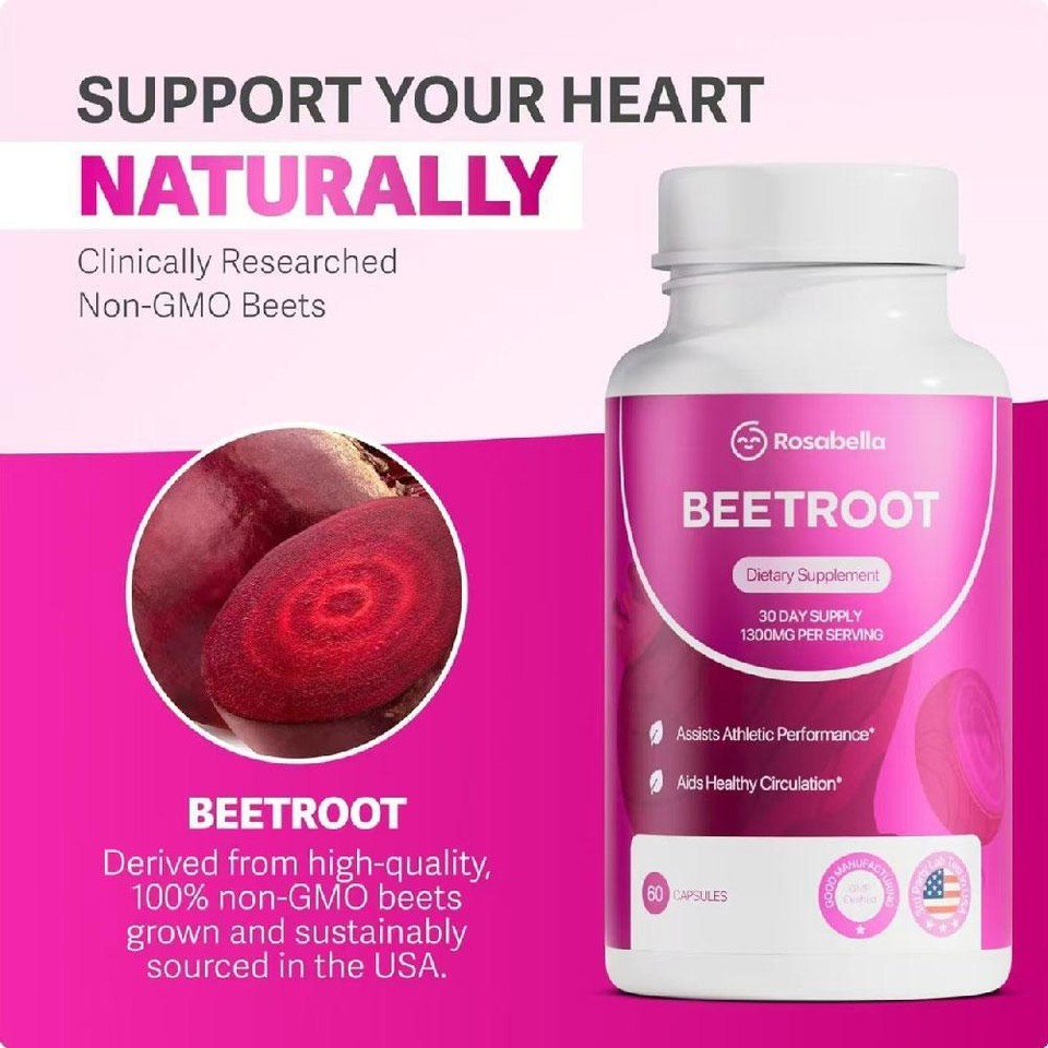 Rosabella Beet Root Powder 1300mg Vegan Capsules, Supports Blood Flow 60 Count. | eBay