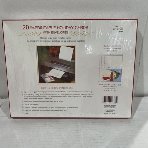 20 Imprintable Holiday Cards With Envelopes Computer D2 8-1/2" X 11 ...