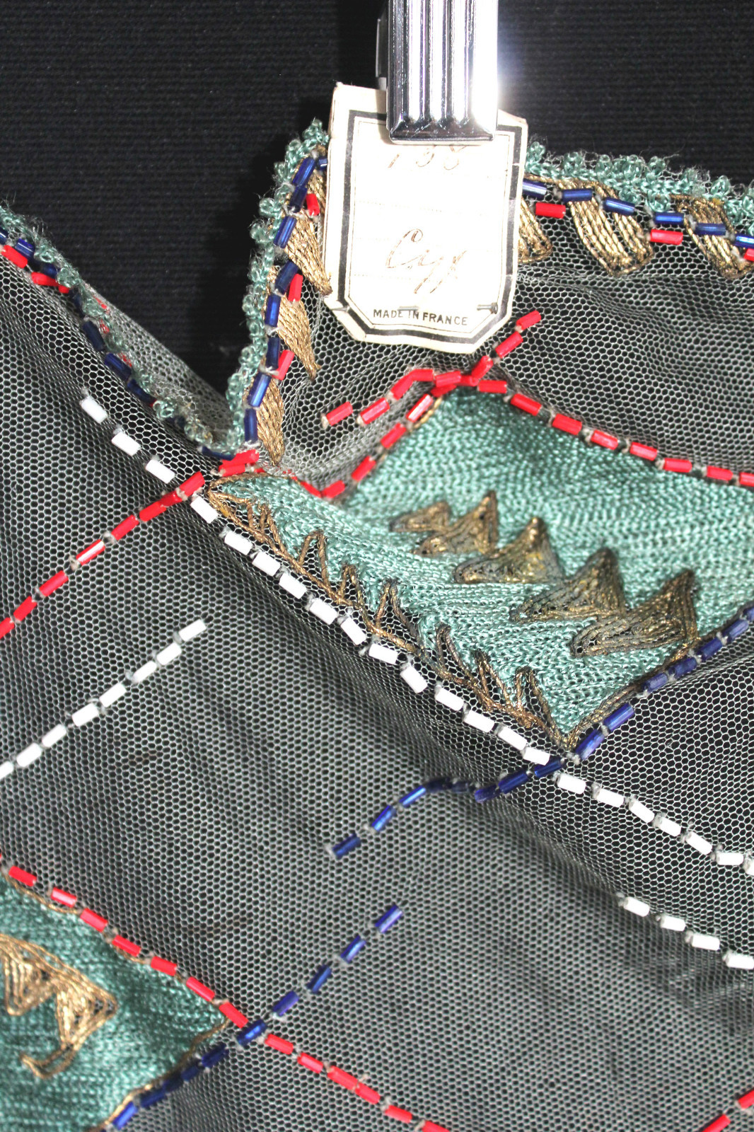 VINTAGE FRENCH DEADSTOCK EDWARDIAN-1920'S GREEN BEADED SILK NET SHAWL ...