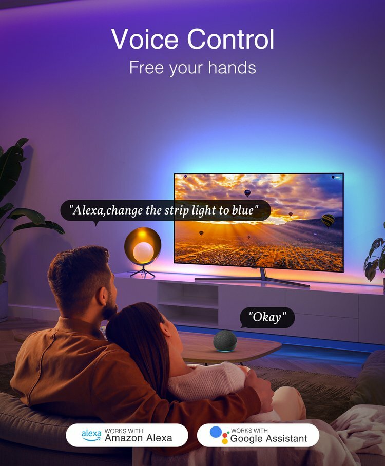 32.8ft LED Strip Light 5050 RGB Color Changing Alexa Google Smart Home ...