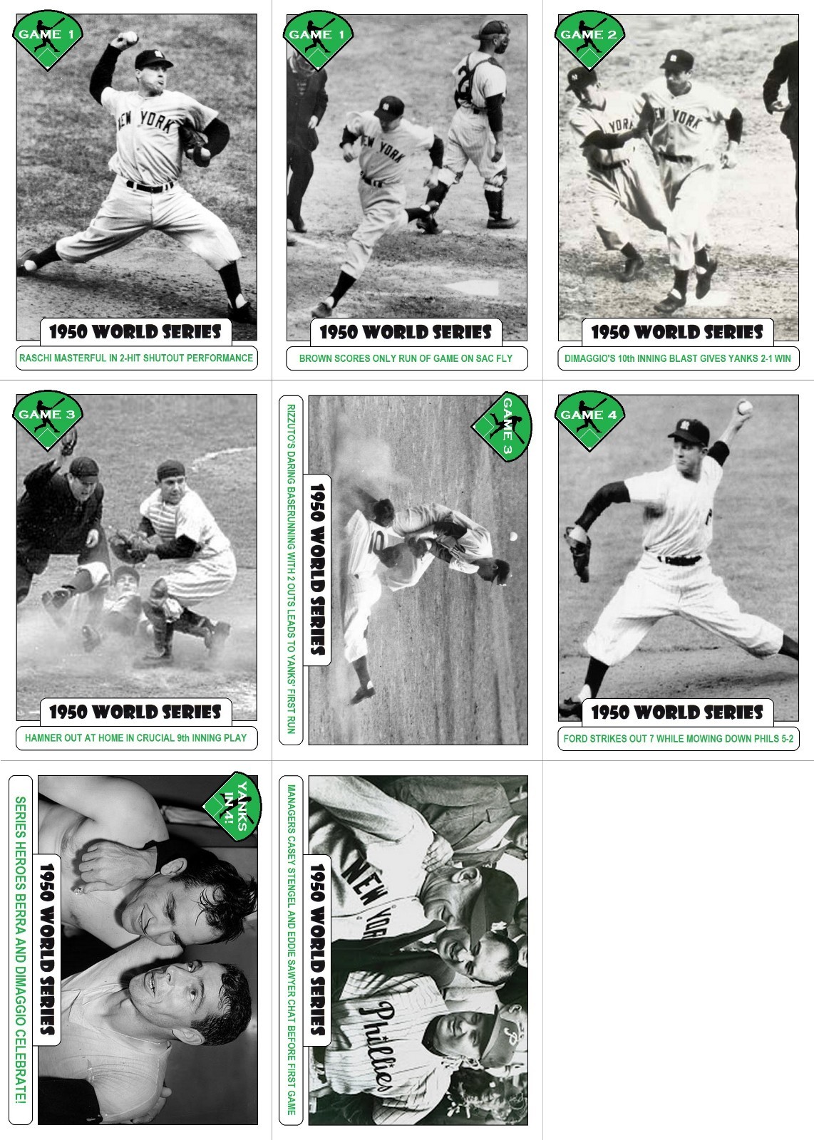 FREE* 1950 WORLD SERIES CARD SET NEW YORK YANKEES PHILADELPHIA PHILLIES ...