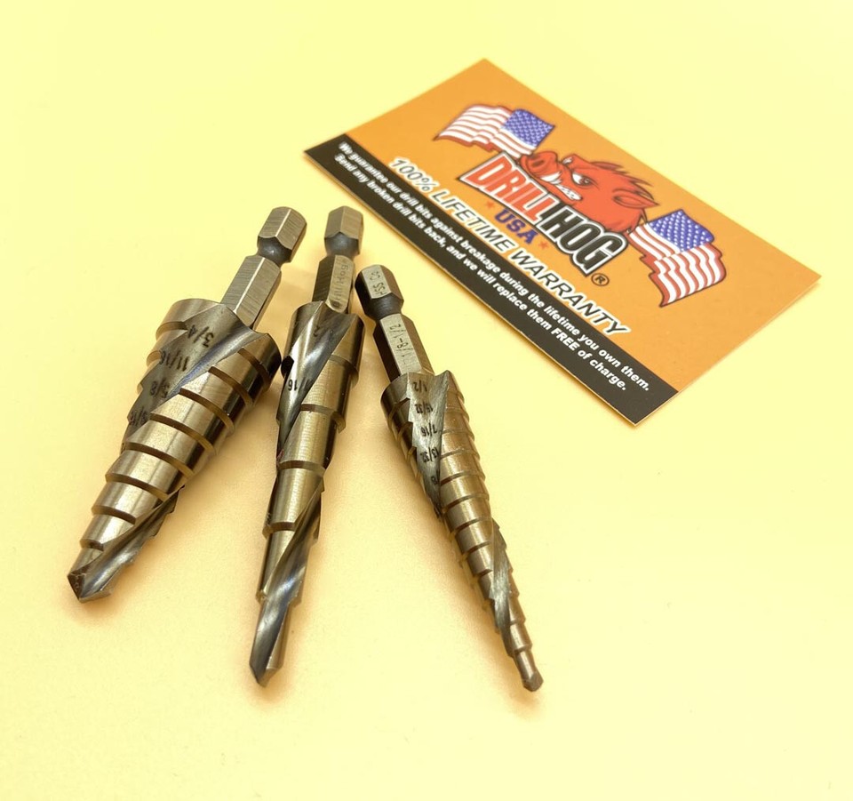 Cobalt Step Drill Bit Set 3 Pc M42 Spiral Step Bit Lifetime Warranty ...