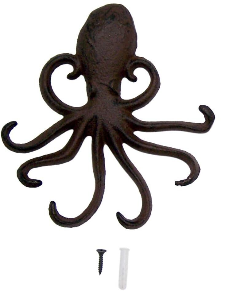 Primitive Brown Octopus Cast Iron Anchor Wall Hooks, Nautical Home ...