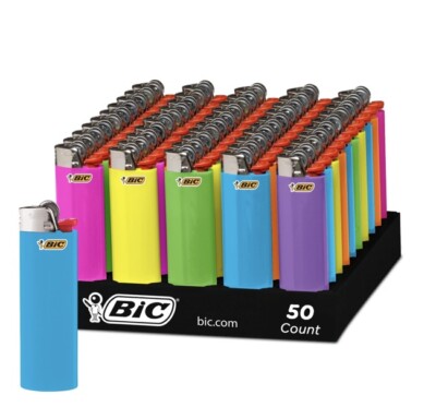 BIC Classic Maxi Pocket Lighter, Assorted Colors, 50-Count Tray ...